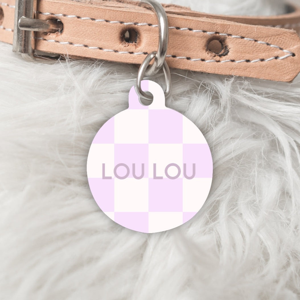 Lilac Check Pet ID Tag - Lou Lou – Pup Republic Co